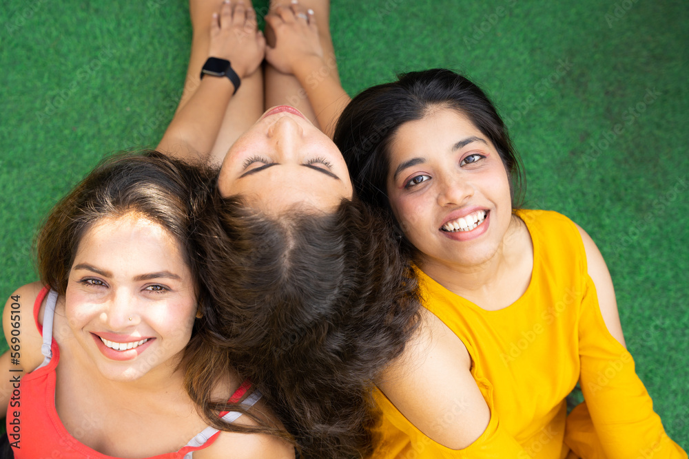 Portrait of three beautiful indian women having fun party,Group of ...