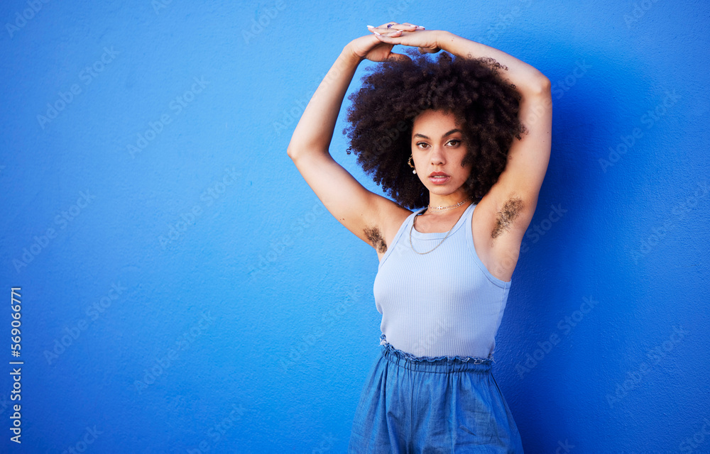 Photo Body positivity, empowerment and portrait of a woman with hair ...