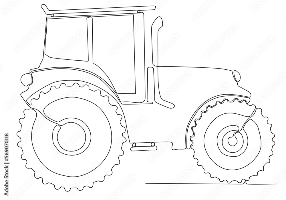 Continuous Line Drawing of a tractor with small front tires Stock ...