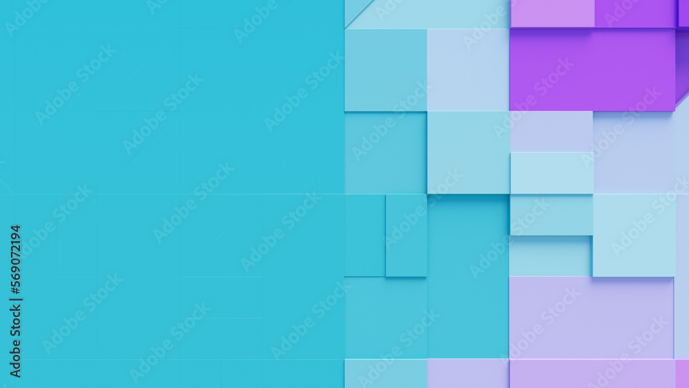 Abstract wallpaper created from interlocking Purple and Turquoise Blocks. Futuristic 3D Render ...