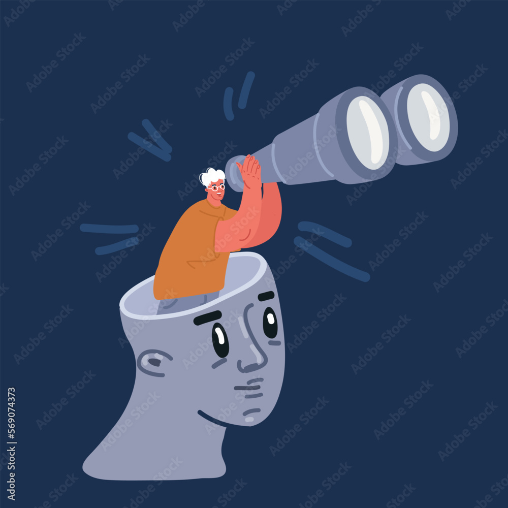 Cartoon vector illustration of Young handsome man looking through ...