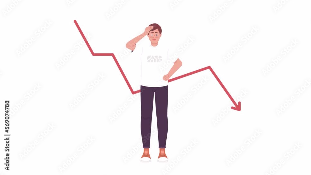 Animated failed trader. Losing money on stocks. Bankruptcy. 4K video ...