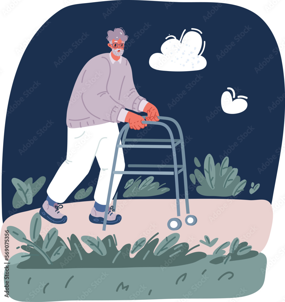 Vetor de Cartoon vector illustration of Man using walker or walking ...