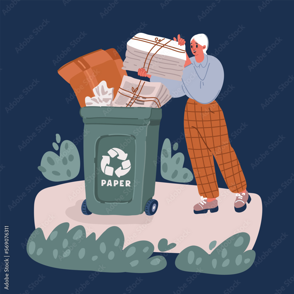 Cartoon vector illustration of Young girl sorting waste and use eco bag ...