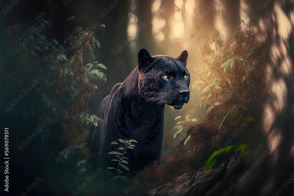 Panther close-up, photography of a Panther in a forest. Wildlife ...