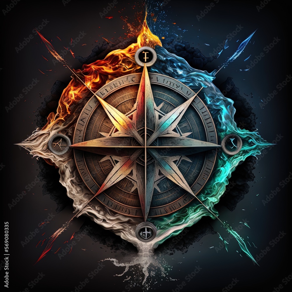Four elements compass. Generative AI. Colorful magical fantasy compass ...