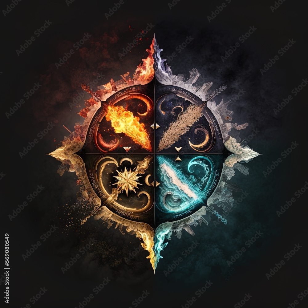 Four elements compass. Generative AI. Colorful magical fantasy compass ...