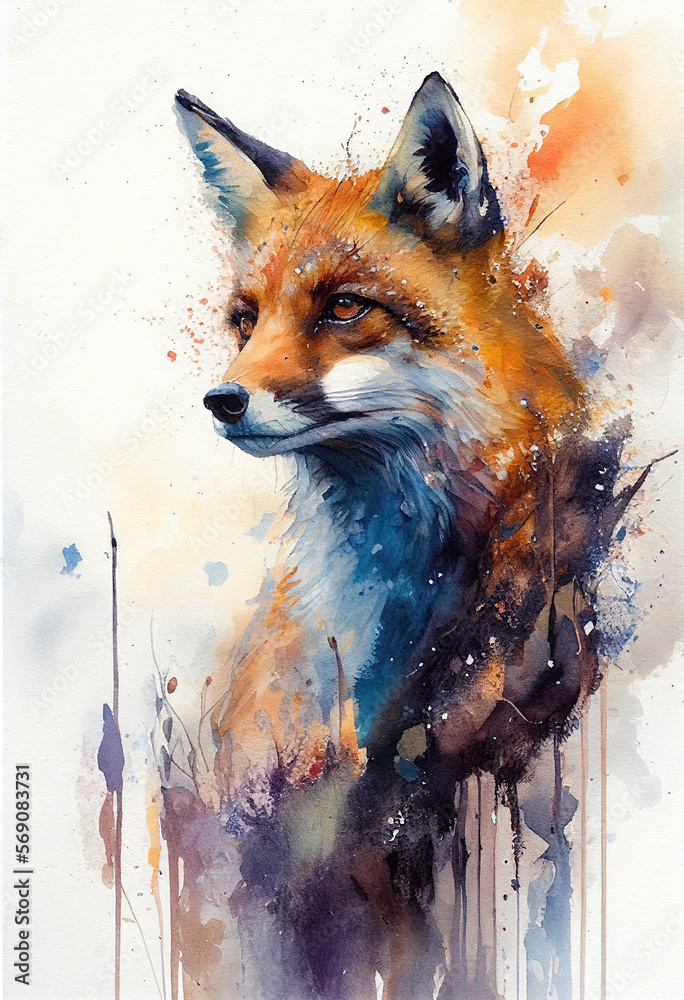 A Vibrant Watercolor Fox Illustration, watercolor illustration is a ...