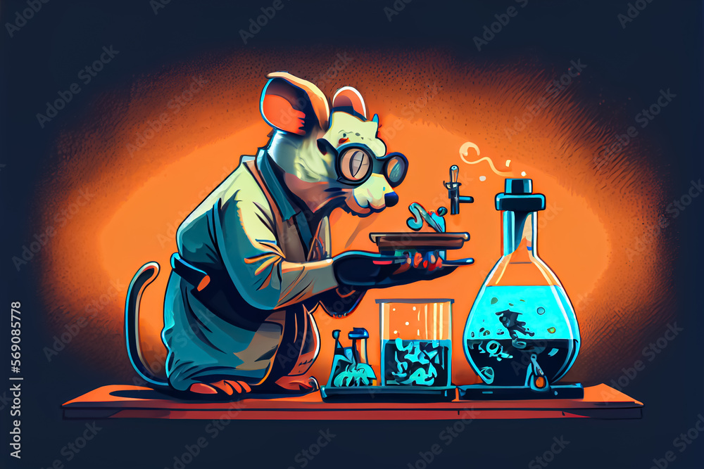 cartoon scientist experimenting animal research National Science Day ...