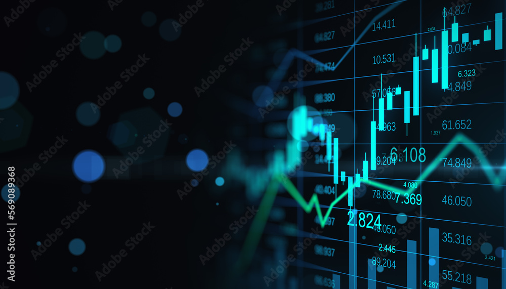 Stock market and investing concept with dark background with place for ...