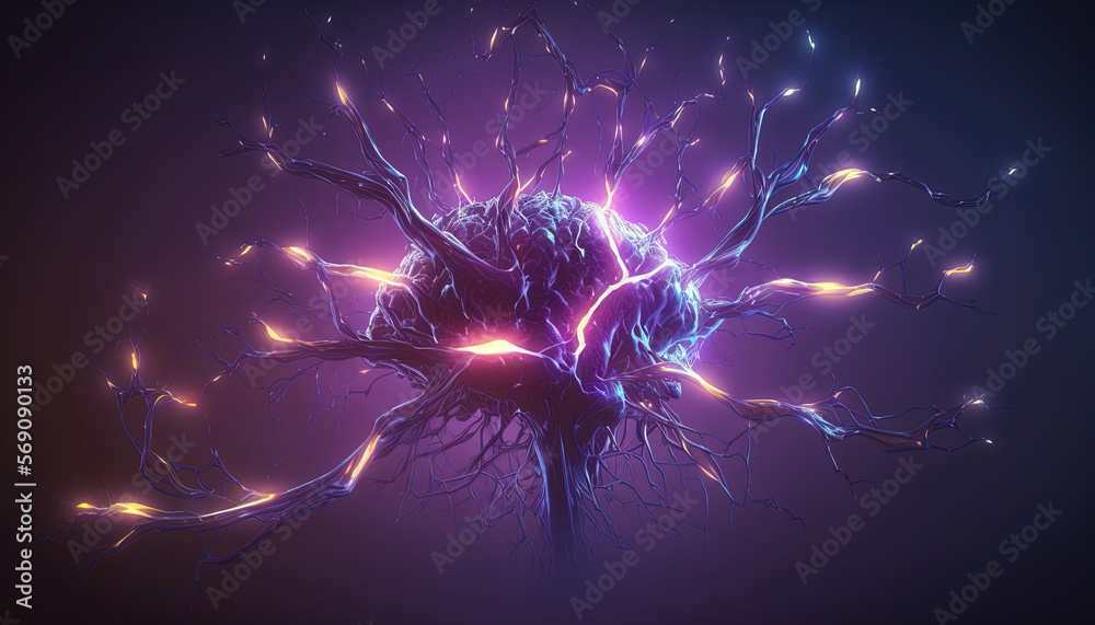 Generative AI, Conceptual illustration of neuron cells with glowing ...