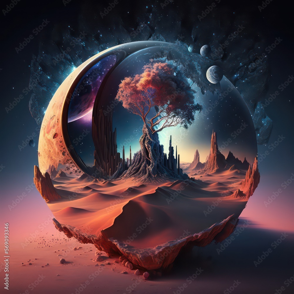 Fantasy Castle On The Planet In Realistic Theme Dreamy Fantasy Land With Magic Palace On Ground