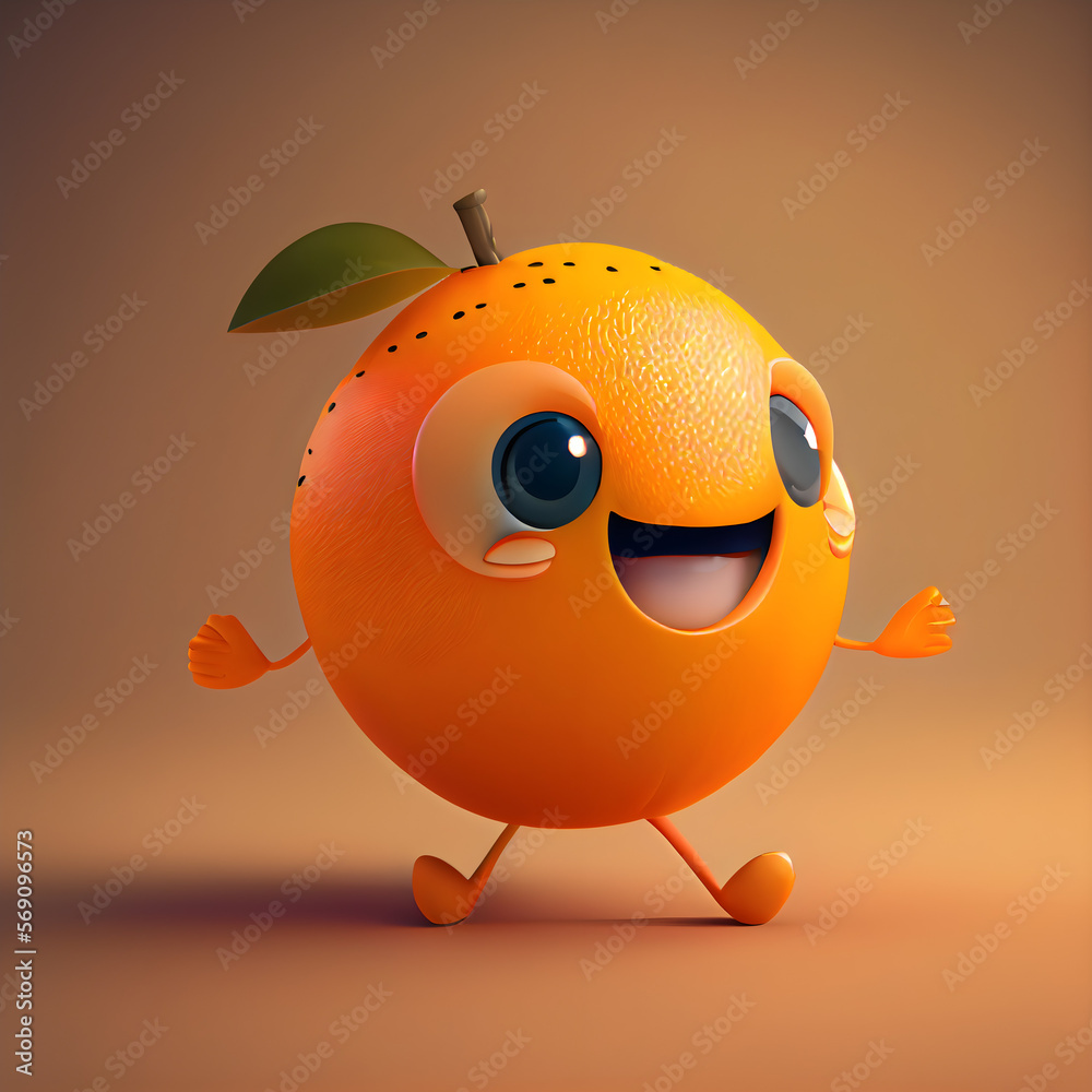 Cute smiling orange fruit cartoon character Stock Illustration | Adobe ...