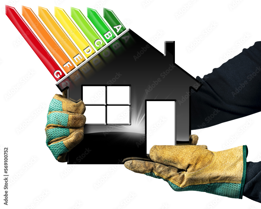 House energy efficiency rating. Manual worker wit protective work ...
