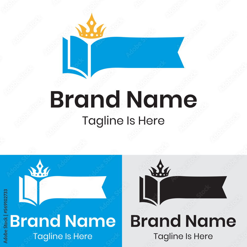 Book with crown book banner logo design Stock Vector | Adobe Stock