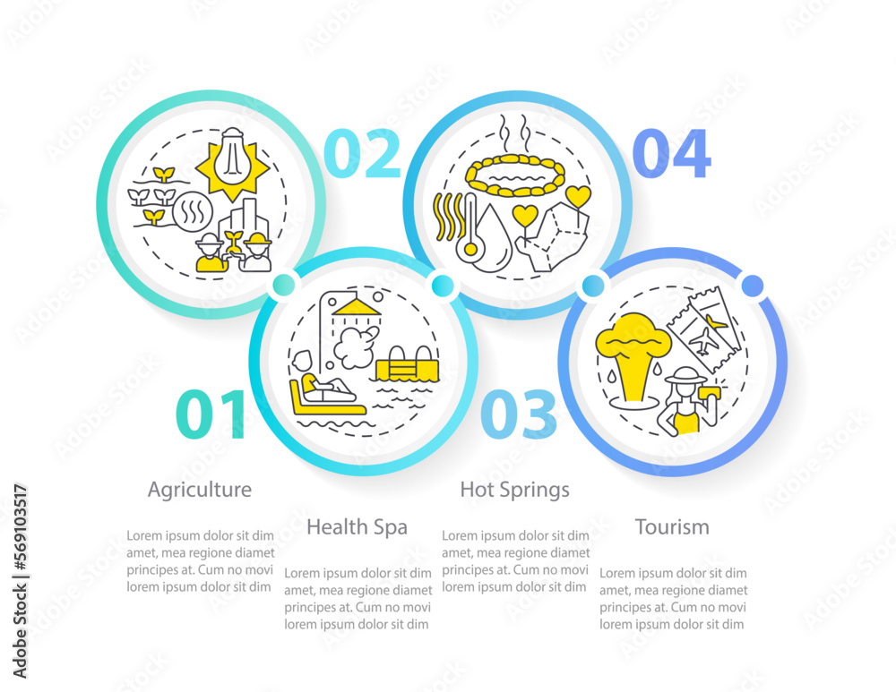 Usage of geothermal energy circle infographic template. Data ...