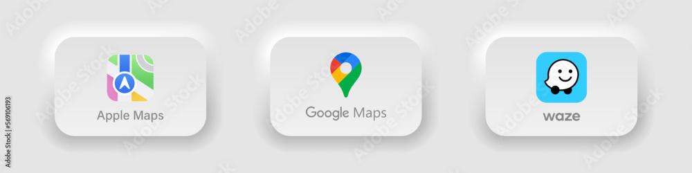 Vetor de Collection of popular gps app: Apple maps, google maps, waze ...