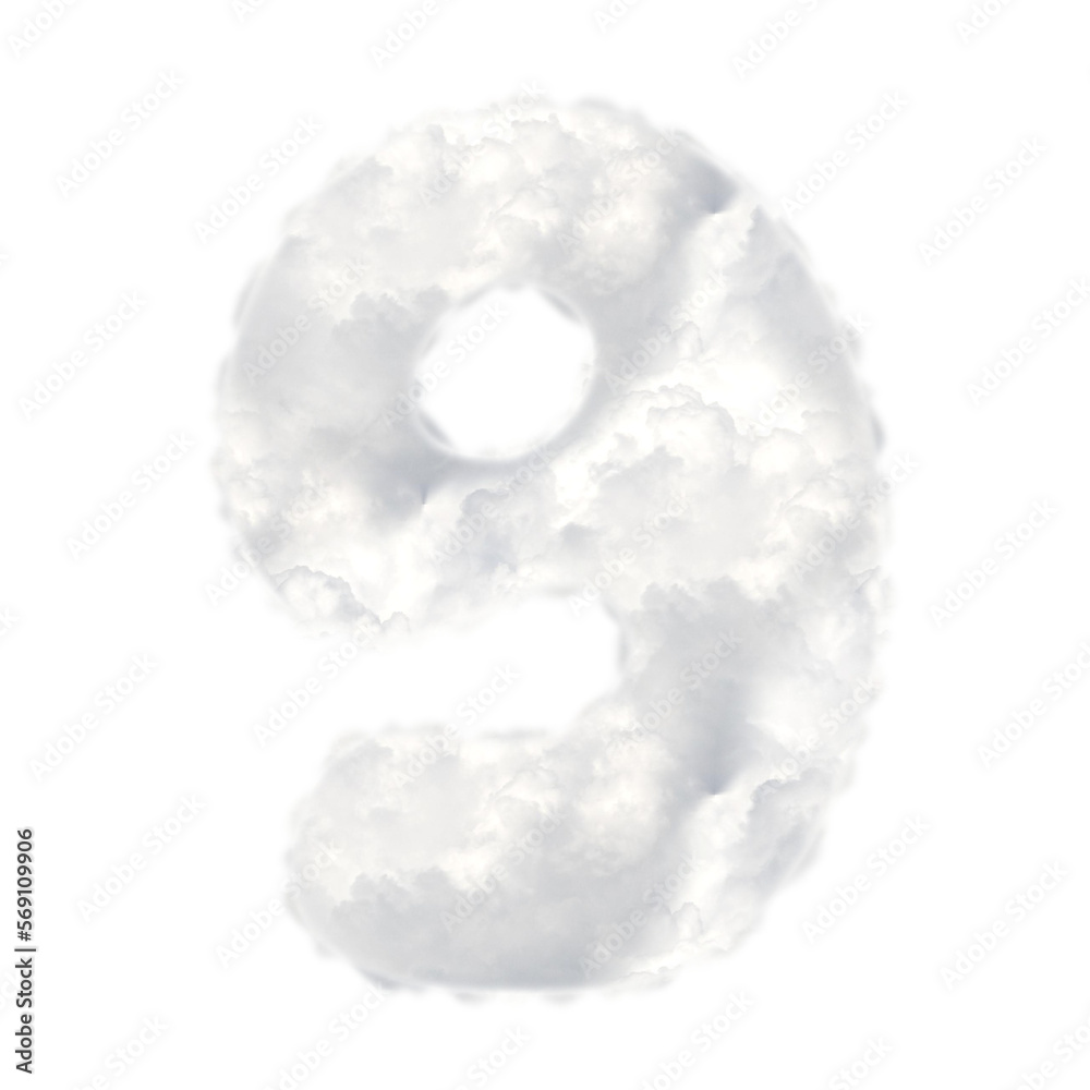 Cloudy white numbers from 0 to 9, punctuation marks and symbols . This ...