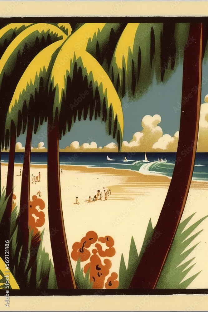 Vintage styled tropical summer beach poster design. Generative ai Stock ...