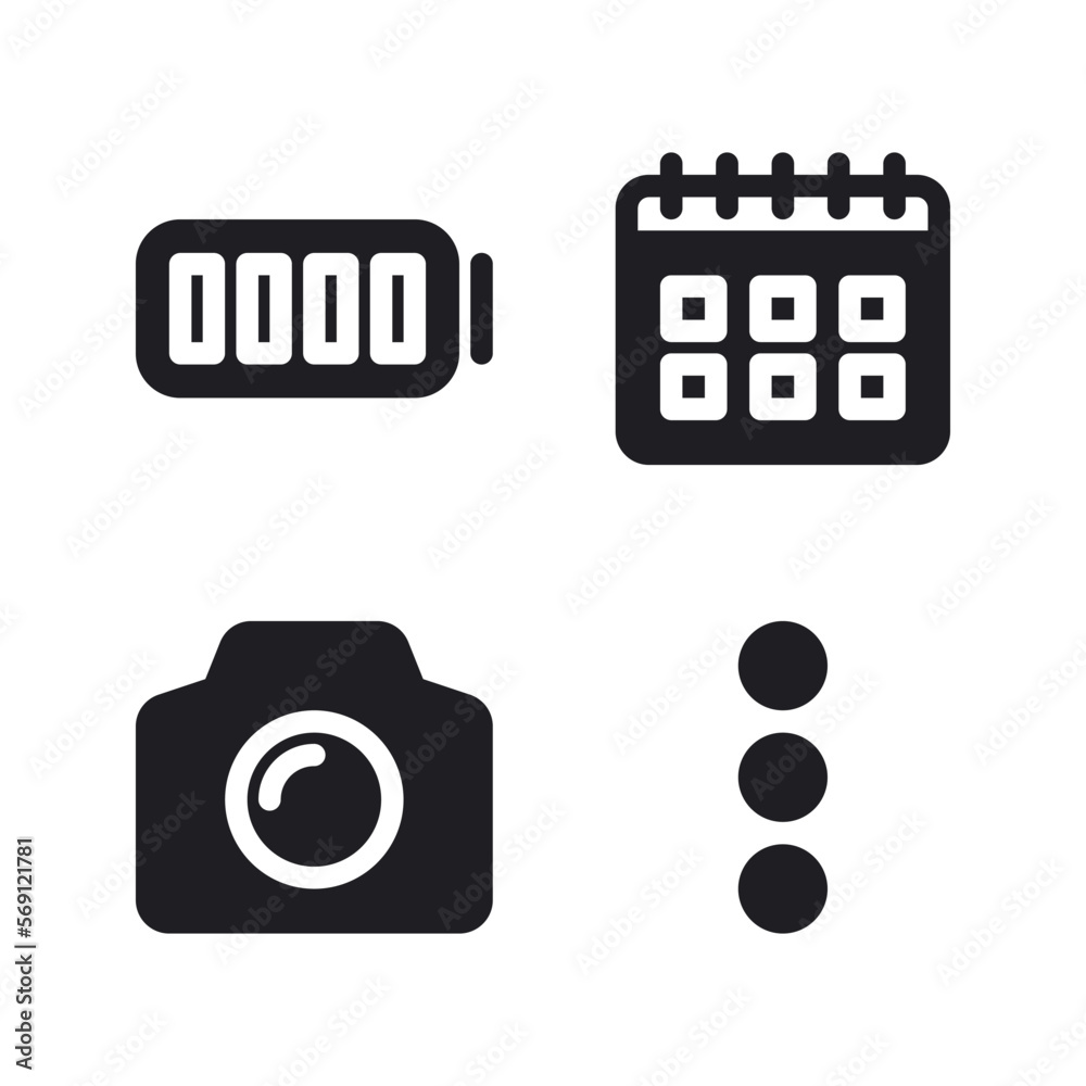User Interface icons set = battery, calendar, camera, calendar. Perfect ...