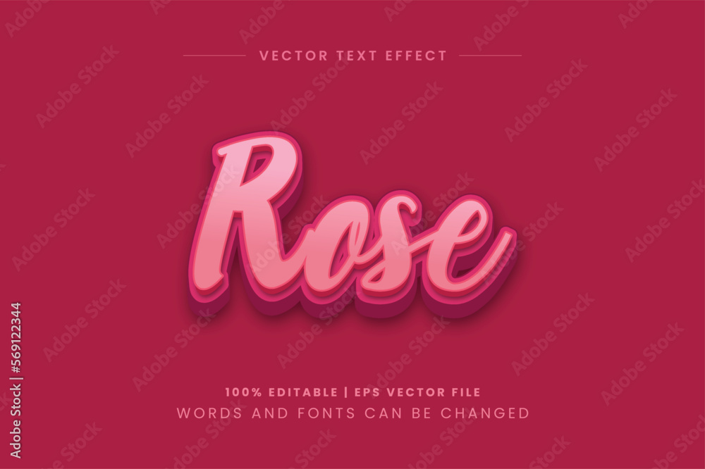 Rose 3d Text Effect With Pink Color Stock Vector | Adobe Stock