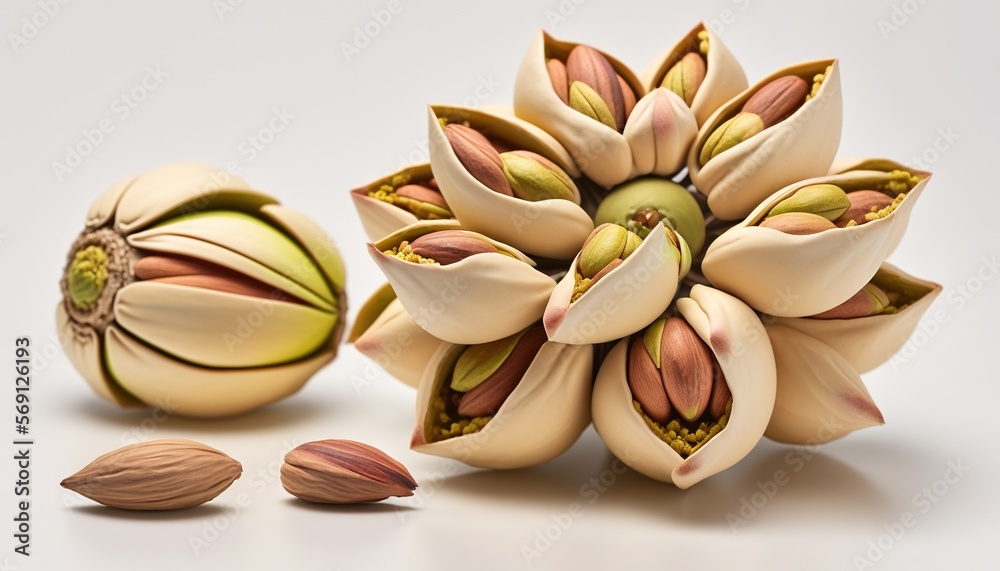 a flower shaped object sitting on top of a white surface next to a nut ...