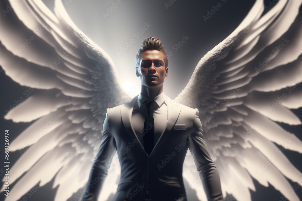 Angel investor concept with man with wings in business suit, Generative ...