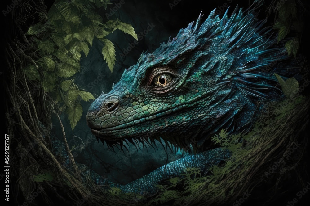 A basilisk slithers through the shadows, its gaze deadly to all who ...