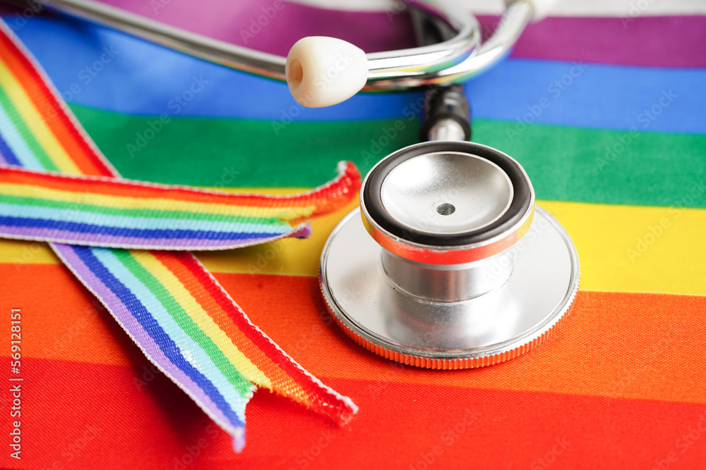LGBT symbol, Stethoscope with rainbow ribbon, rights and gender ...