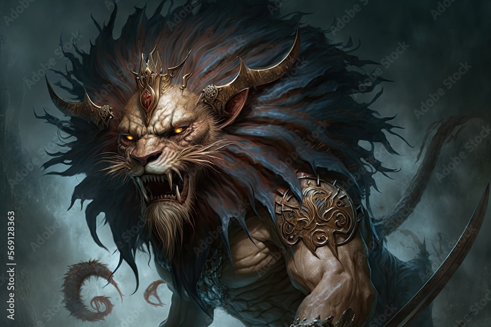 ภาพประกอบสต็อก A Manticore With A Lions Face A Lions Body And A Tail Of Poisonous Spines