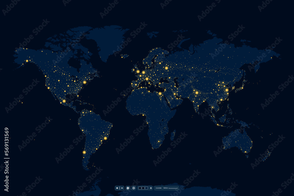 World map night lights. Continent africa, antarctic, asia, europe ...