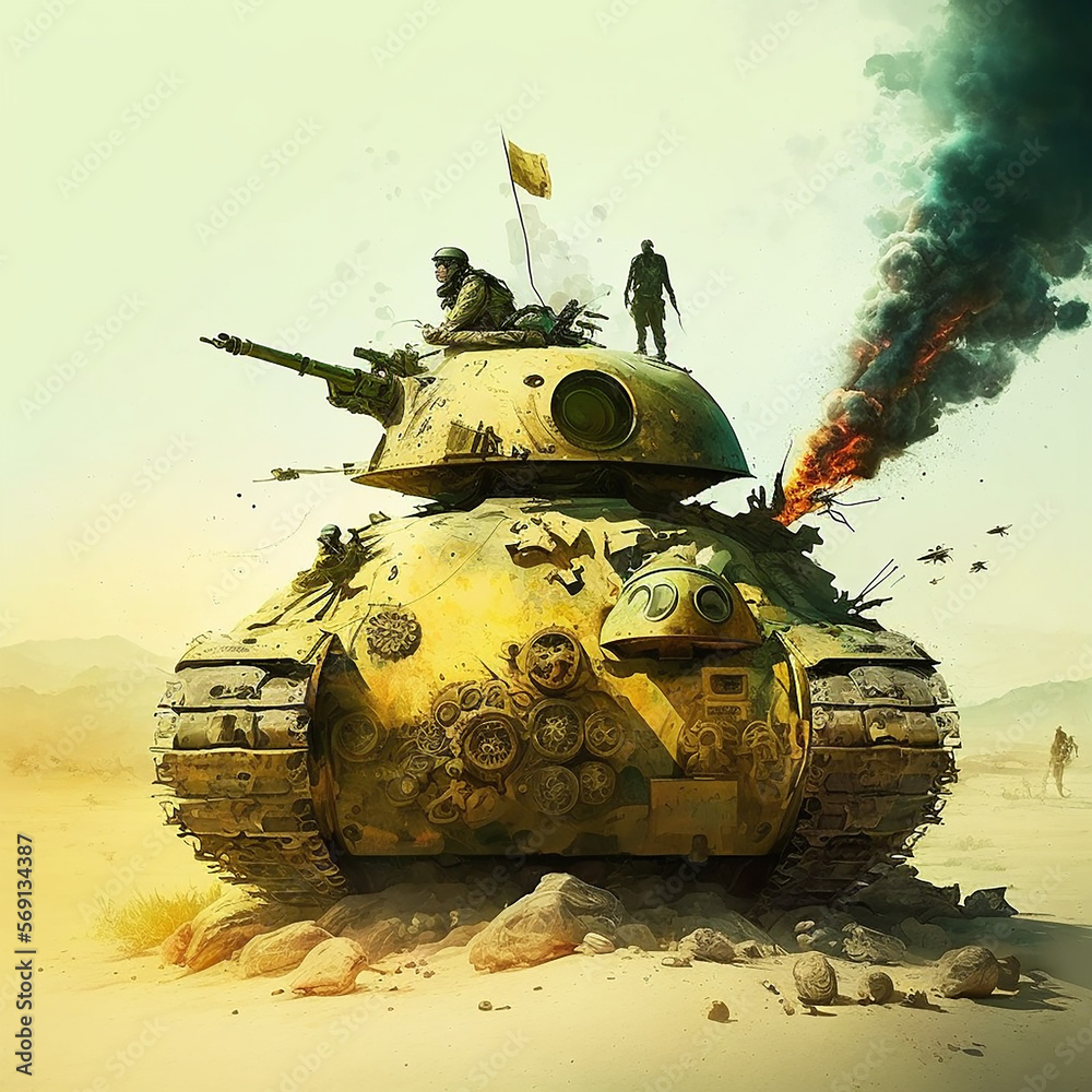 Tank in the war apocalyptic atomic bomb death men on the tank Stock ...