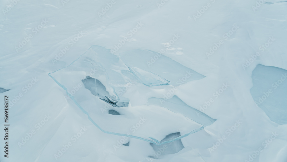 Obraz The Baikal ice with cracks. Close-up view. Concept Global warming ...