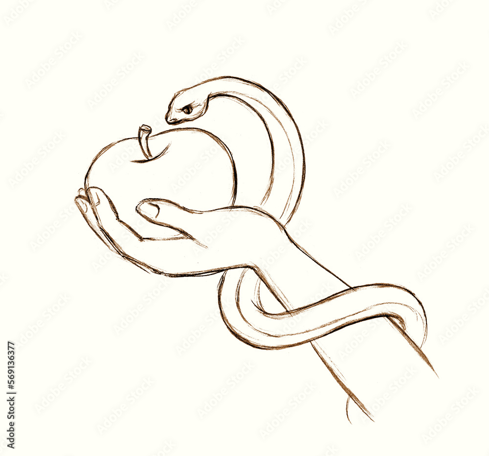 Pencil Drawing Eve Offers Adam The Forbidden Fruit Stock Illustration Adobe Stock