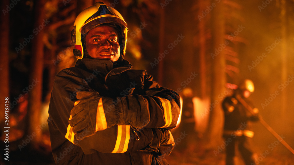 Portrait of a Black Handsome Young Adult Firefighter in Safety Uniform ...
