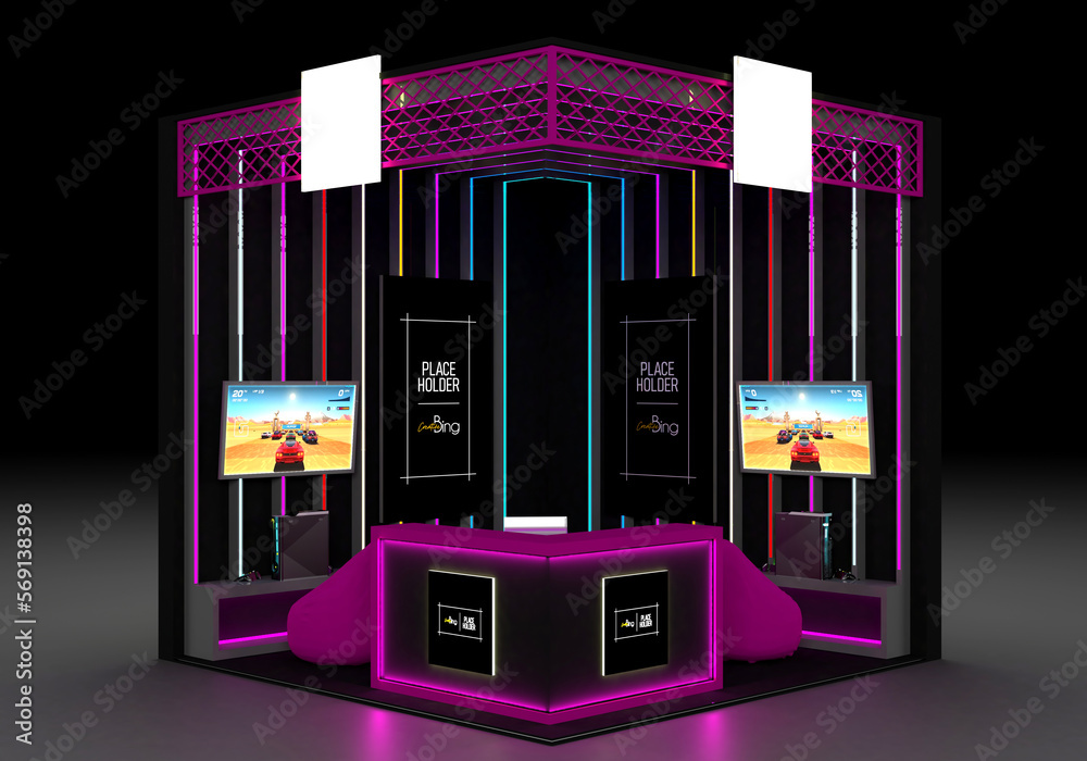Game Exhibition Booth Stand. Trade Show Stall Design. 3D Illustration ...