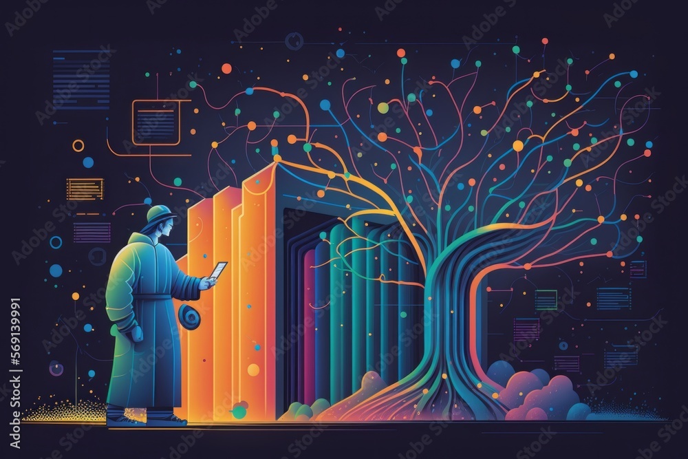 Big data flow technology and data science illustration concept. Concept ...