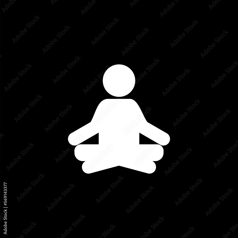 Meditate Relax Pictogram. Yoga icon isolated on black background. Stock ...