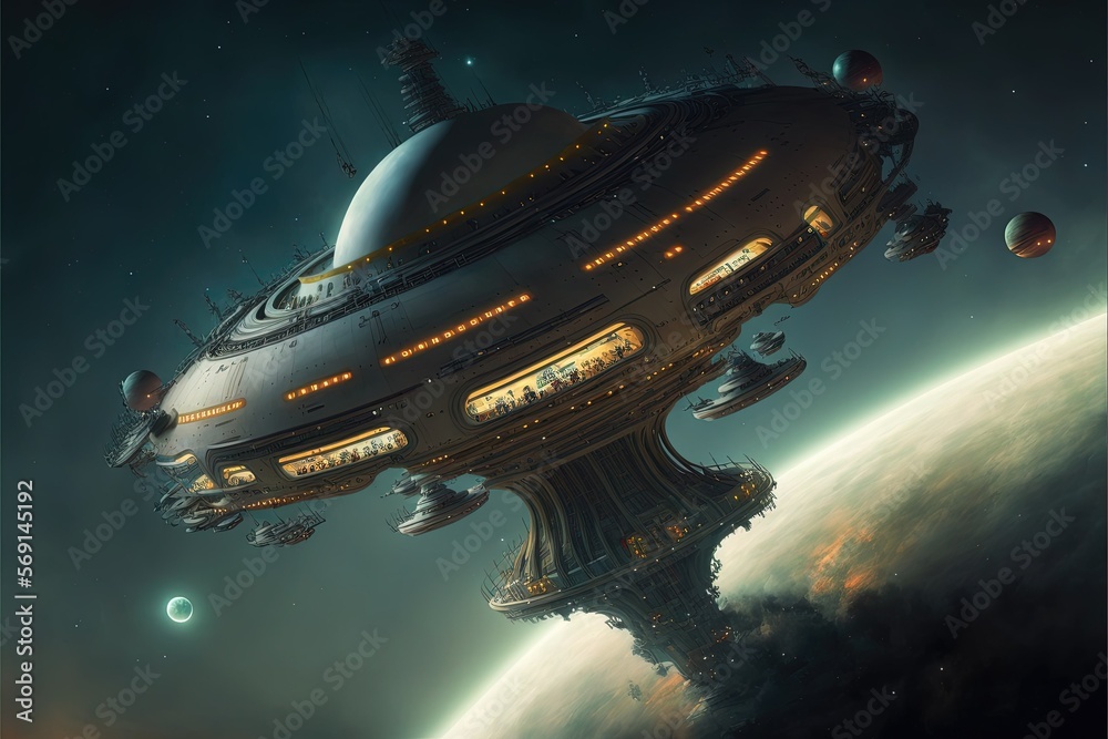 Intergalactic state disk space platform, high resolution illustration ...