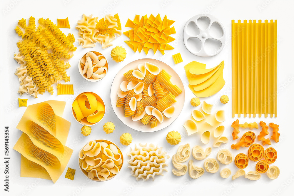 Variétés de pates, vue de dessus - Générative IA Stock Illustration ...