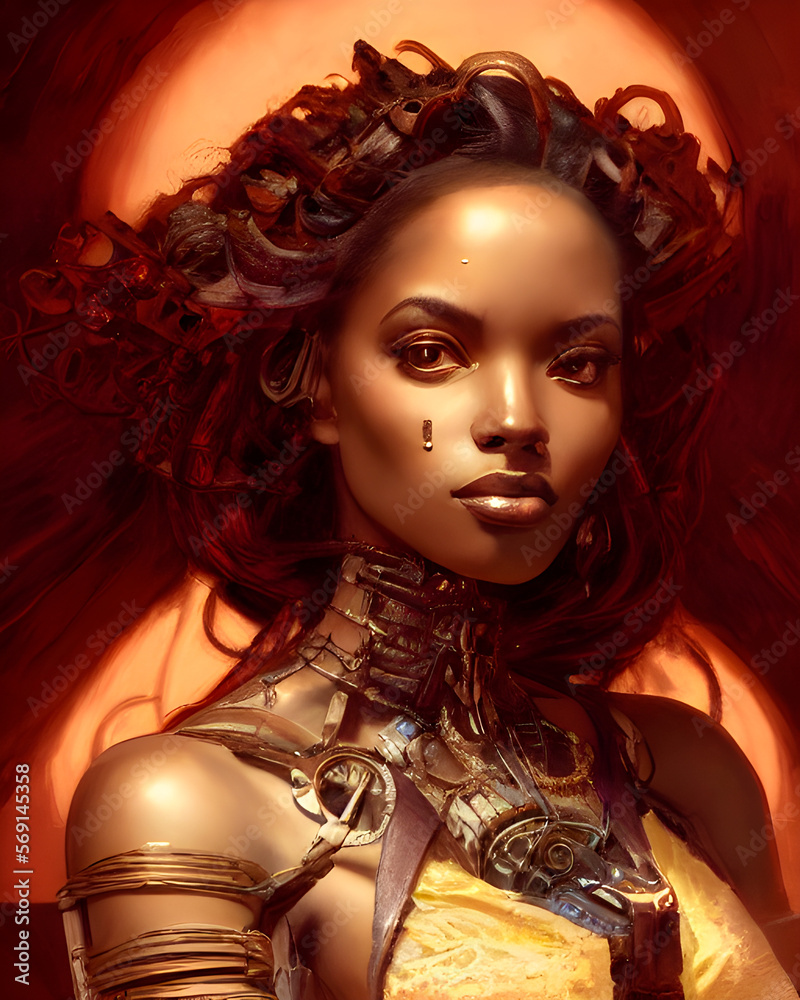 Artwork of african woman warrior dressed in steel armor. 3D render warrior woman Stock ...