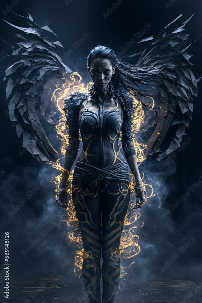 Dark techno horror angel. Abstract sculpture design. Designed using ...