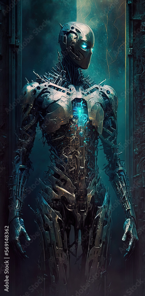 Artificial intelligence robot, human body, metallic, modern, futuristic ...
