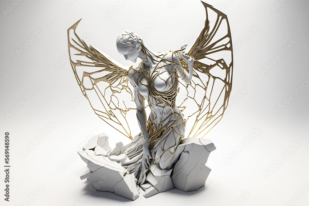 marble and gold abstract statue. modern sculpture. Designed using ...