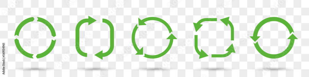 Set of green circular arrows with shadow on a transparent background ...