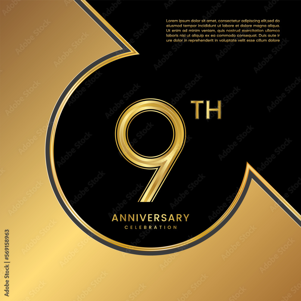 9th Anniversary Celebration. Logo design with gold color numbers for an ...