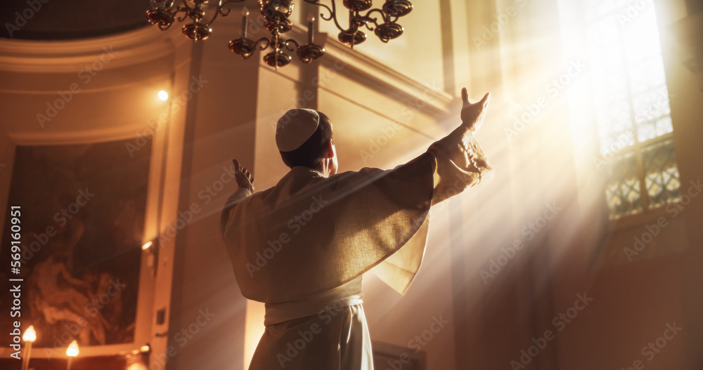 The Pope Stands Raises his Hands In A Gesture Of Universal Blessing, as ...