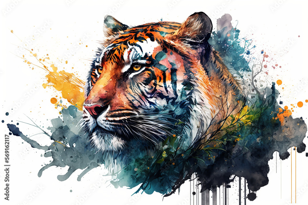 Isolated, Watercolor Tiger, Cute Vactor of Tiger, A Tiger Drawing on ...