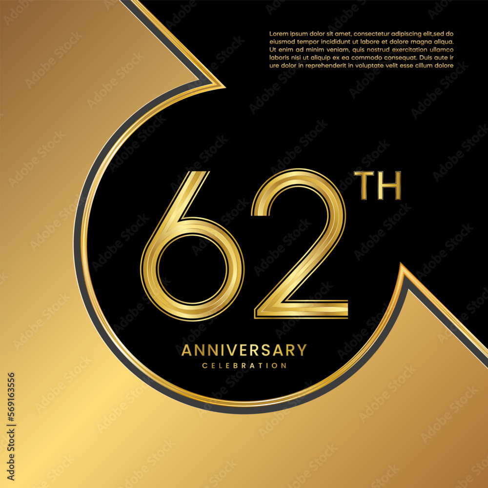 Vetor de 62th Anniversary Celebration. Logo design with gold color ...