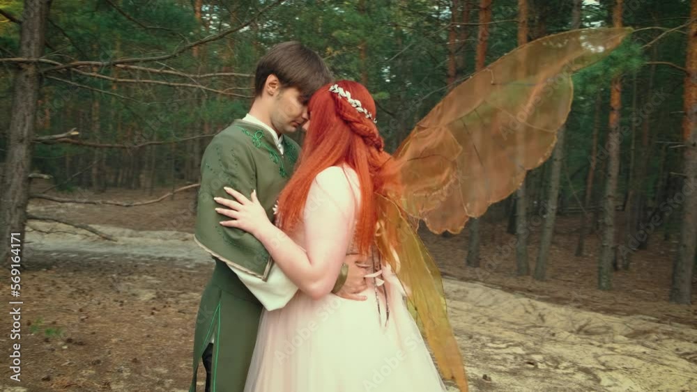 fantasy couple King man elf embrasing with love happy fairy woman ...